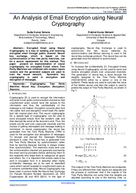 Pdf An Analysis Of Email Encryption Using Neural Cryptography