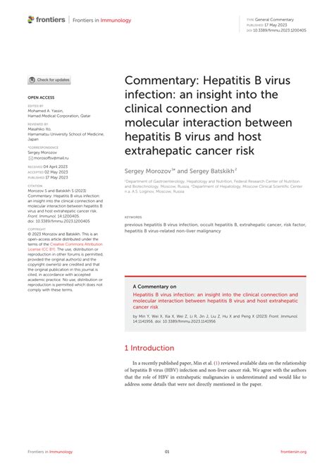 Pdf Commentary Hepatitis B Virus Infection An Insight Into The