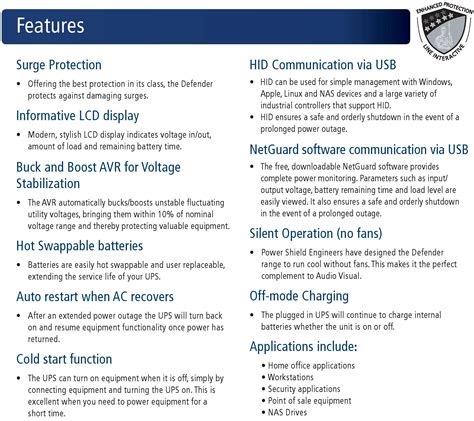 PowerShield Defender VA W Line Interactive UPS With AVR Australian Outlets And User