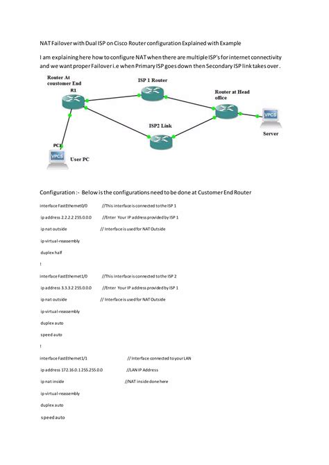 Nat Failover With Dual Isp On Cisco Router Configuration Explained With Example DOCX