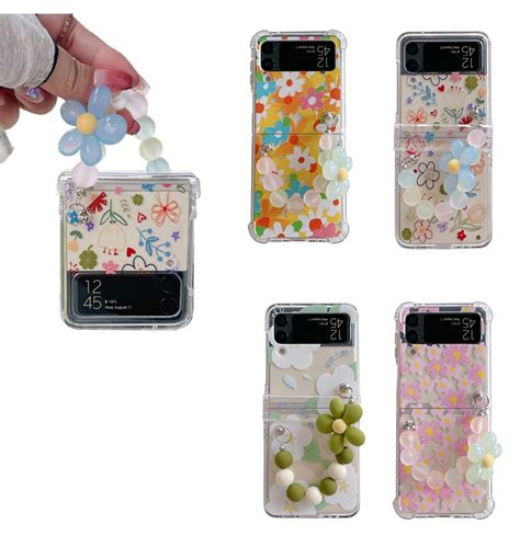 갤럭시 Z플립 4 3 귀여운 비즈 손잡이 스트랩 감성 플라워 투명 하드 힌지 보호 지플립 제트플립 케이스 티몬