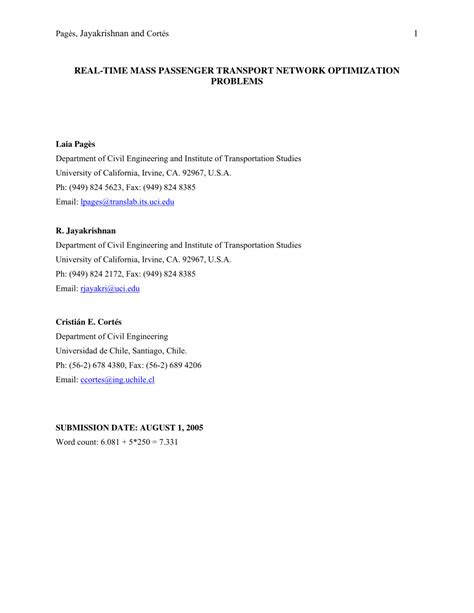 Pdf Real Time Mass Passenger Transport Network Optimization Problems