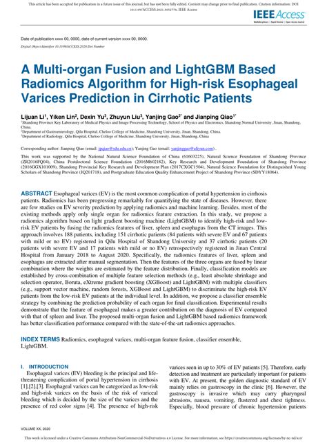 Pdf A Multi Organ Fusion And Lightgbm Based Radiomics Algorithm For