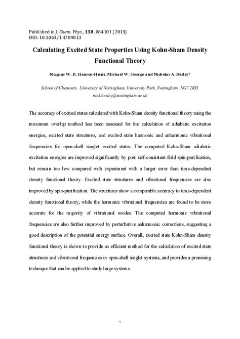 Pdf Calculating Excited State Properties Using Kohn Sham Density Functional Theory