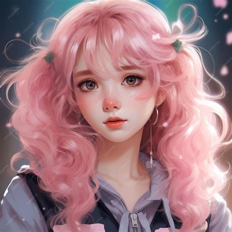 Premium Ai Image A Girl With Pink Hair And A Blue Shirt Has Pink Hair