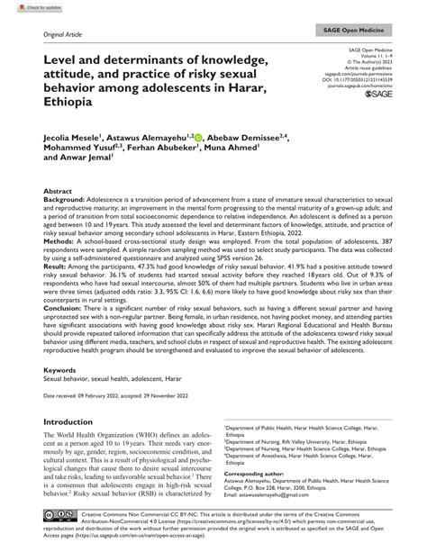 Pdf Level And Determinants Of Knowledge Attitude And Practice Of Risky Sexual Behavior Among