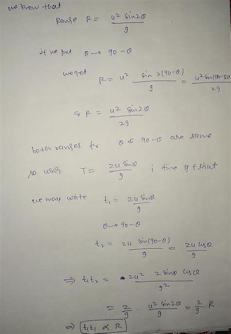 3 a projectile can have the same range r two angles of projection if