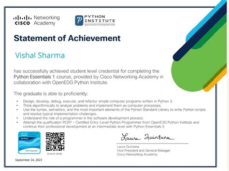 Mooc Certificate In Python Programming Language For 30 Hrs At Cisco