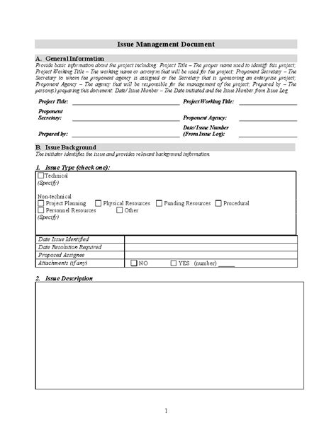 Issue Management Form Word Template