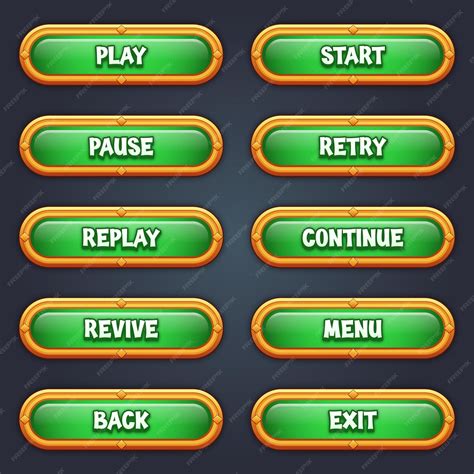 Premium Vector Set Of Green Game Buttons For Mobile Games With