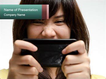 Angry Woman Typing SMS PowerPoint Template Backgrounds Google Slides ID 0000029670