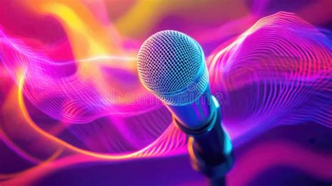 A Stylized Microphone Centered On An Abstract Colorful Background With Dynamic Sound Waves