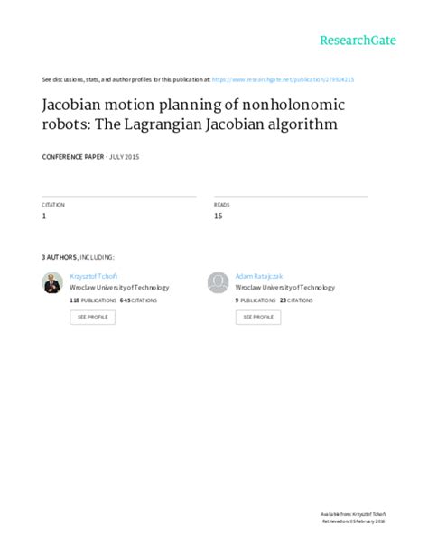 Pdf Jacobian Motion Planning Of Nonholonomic Robots The Lagrangian