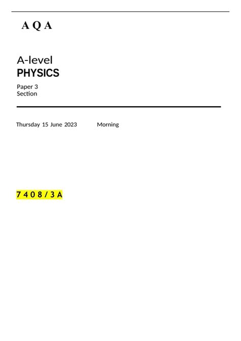 AQA A Level Physics Paper A QUESTION PAPER June Aqa Physics Stuvia US