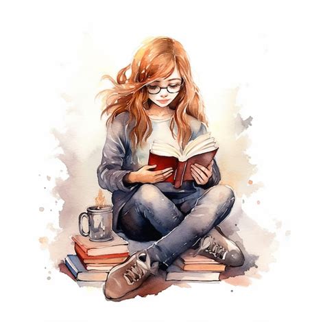 Premium Photo Illustration Of Cute Girl Reading Book On White