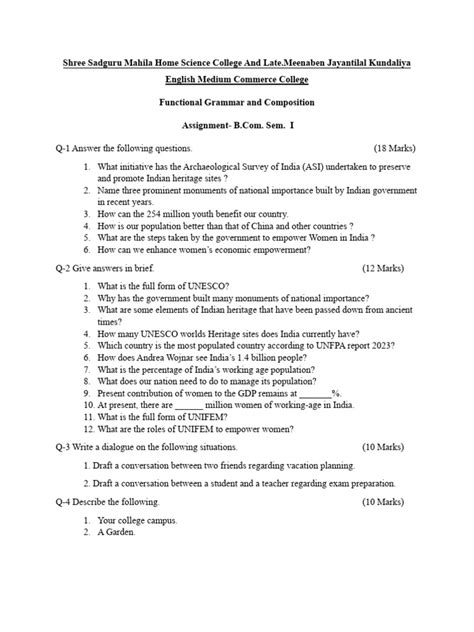 Assignment Functional Grammar And Composition Pdf