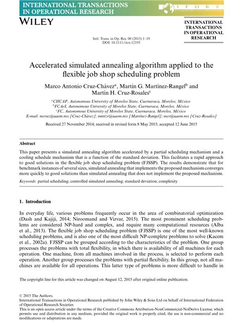 Pdf Accelerated Simulated Annealing Algorithm Applied To The Flexible
