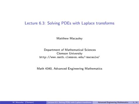 [ppt] lecture 6 3 solving pdes with laplace transforms matthew