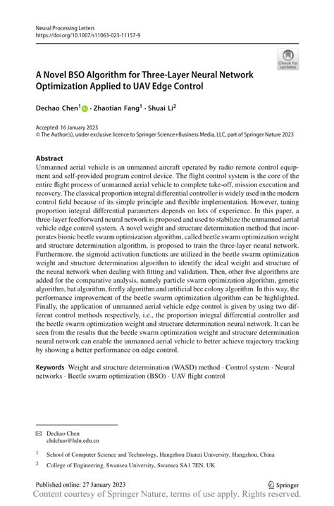 A Novel Bso Algorithm For Three Layer Neural Network Optimization Applied To Uav Edge Control