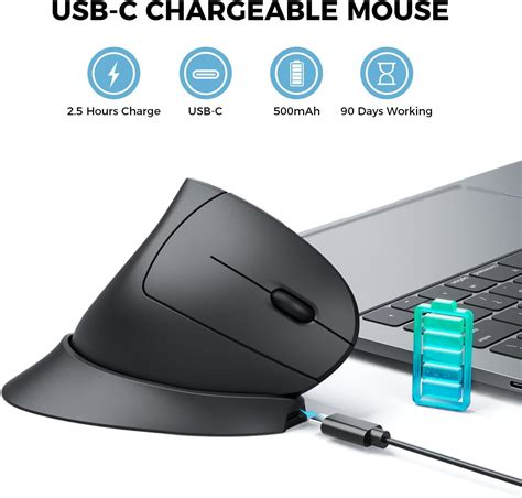 Iclever Tm254 Ergonomic Mouse 2 4g Wireless Vertical Rechargeable Mouse Silent Click 7