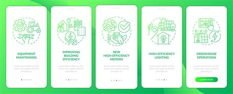 Farm Energy Efficiency Green Gradient Onboarding Mobile App Screen Walkthrough 5 Steps Graphic