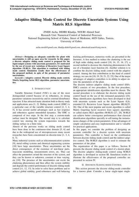 Pdf Adaptive Sliding Mode Control For Discrete Uncertain Systems Using Matrix Rls Algorithm