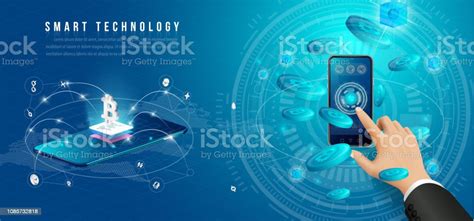 큰 데이터 처리 미래 데이터 센터 Cryptocurrency 및 Blockchain 아이소메트릭 구성 스마트 오브젝트와 스마트