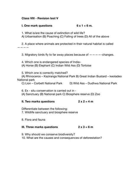 Class 8th Revision Test 5 Pdf