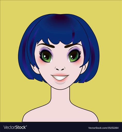 Anime Sexy Girl With Blue Bob Hairstyle Royalty Free Vector