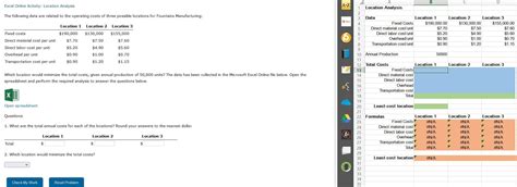 Solved Excel Online Activity Location Analysis The Chegg Com