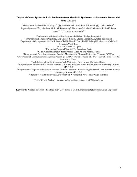 Pdf Impact Of Green Space And Built Environment On Metabolic Syndrome A Systematic Review
