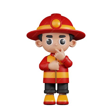 3d стилизованный персонаж пожарного в любопытной позе Премиум Psd Файл