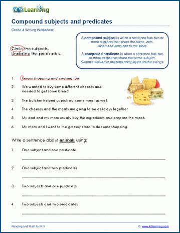 Compound Subjects And Predicates Worksheets K5 Learning