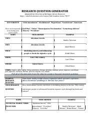 Research Question Generator Doc RESEARCH QUESTION GENERATOR Adopted From University Of
