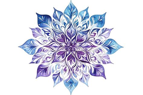 Blue And Purple Watercolor Floral Mandala Isolated On White Background