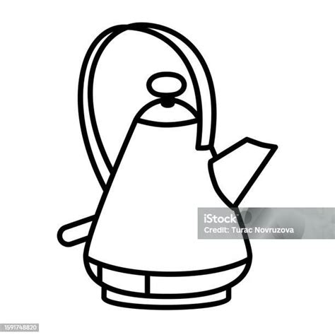 현대 전기 주전자 얇은 선 아이콘 주방 액세서리 개념 흰색 배경에 빈티지 찻주전자 기호 기본 아이콘 개요 스타일 모바일 웹이