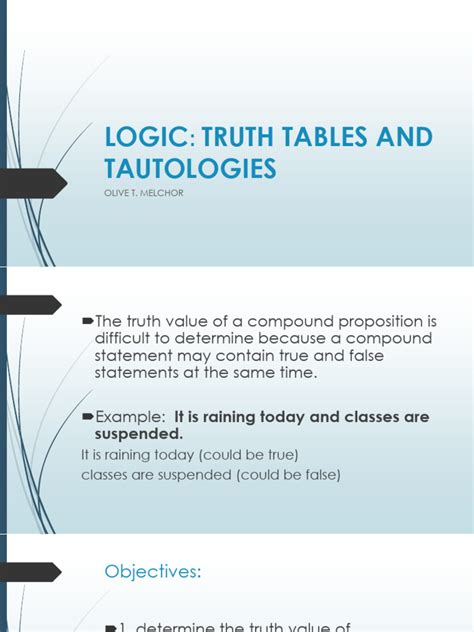 Logic Truth Table And Tautology Pdf Contradiction Truth