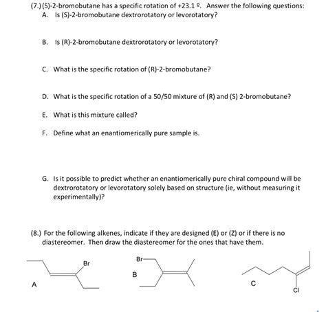Solved 7 S 2 Bromobutane Has A Specific Rotation Of