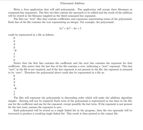 Polynomial Addition Write A Java Application That