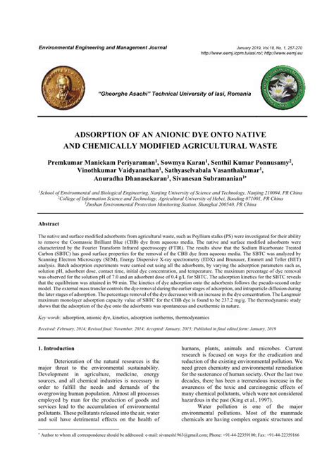 Pdf Adsorption Of An Anionic Dye Onto Native And · Employed By Man For The Production Of
