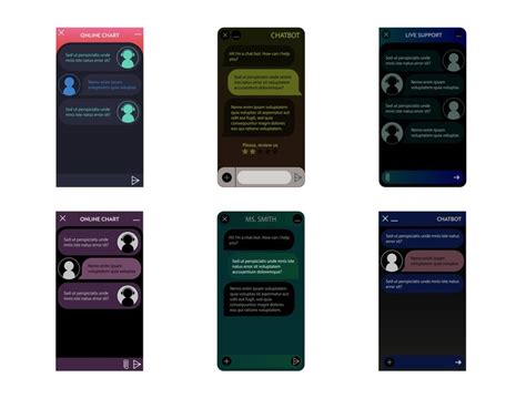Premium Vector Chatbot Windows Set Dark Night Mode User Interface Of Application With Online