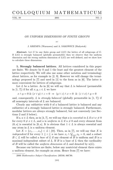 Pdf On Uniform Dimensions Of Finite Groups