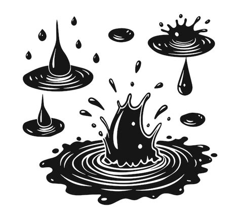 Collection Of Puddles Drops Splashing Water Silhouette Vector