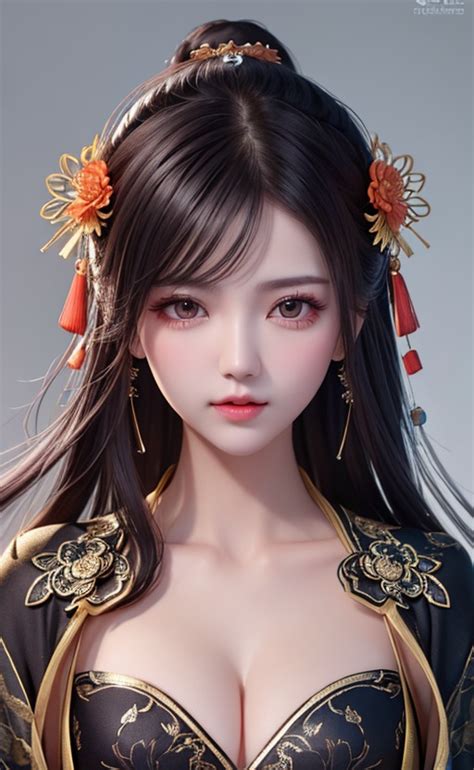 Face Portrait Of Meiyucipher Girl Orange Spike Aura In Motion Damaged Chinese Clothes