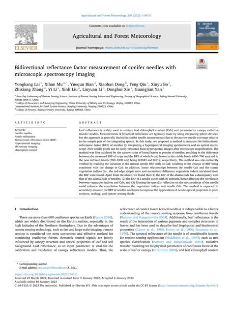 Pdf Bidirectional Reflectance Factor Measurement Of Conifer Needles With Microscopic