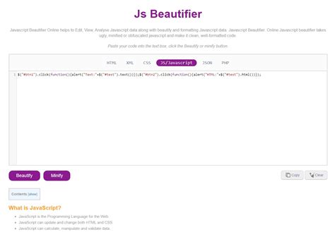 Free Online 100 Javascript Beautifier Formatter