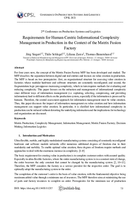 Pdf Requirements For Informational Complexity Management In Production In The Context Of The