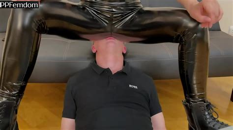 Human Furniture Slave For Skinny Goddess Kira In Latex Pants Full Weight Facesitting Femdom