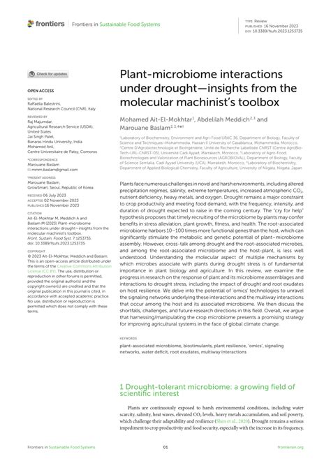 Pdf Plant Microbiome Interactions Under Drought—insights From The