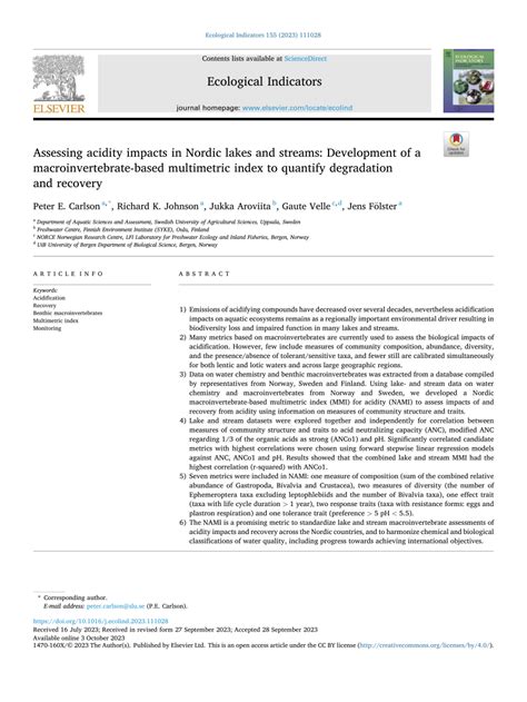 pdf assessing acidity impacts in nordic lakes and streams
